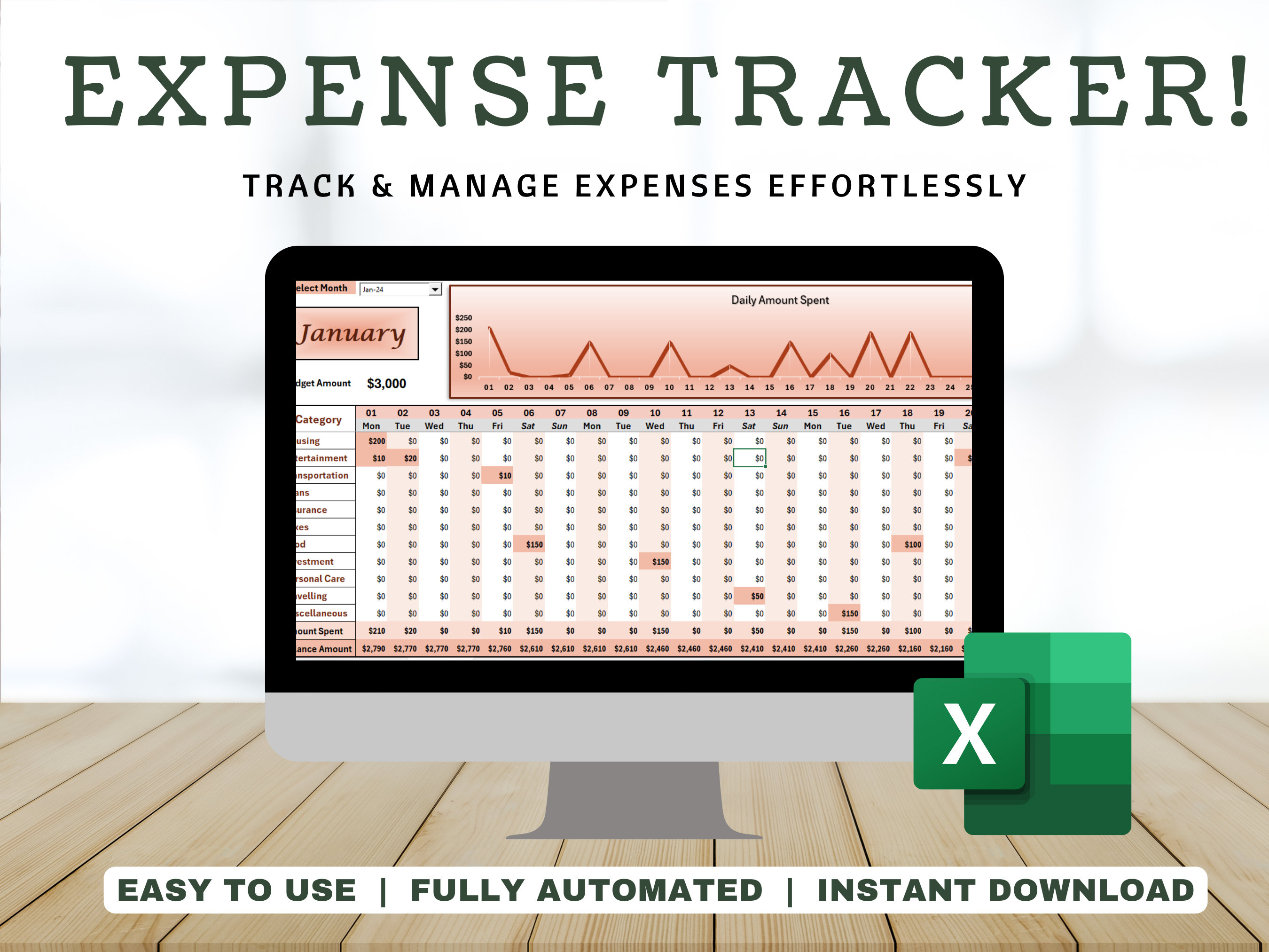 Expense Tracker Spreadsheet for Microsoft Excel, Expense Tracker ...
