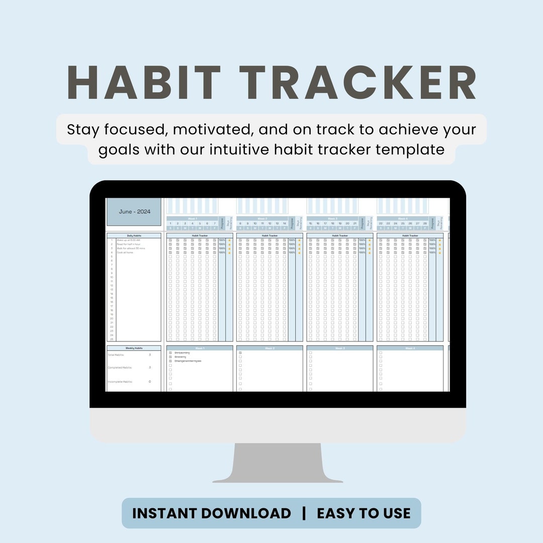 Habit Tracker Spreadsheet | Google Sheets Template | Daily Habit ...