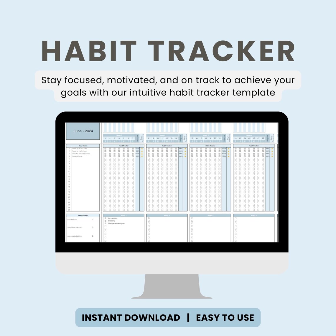 Habit Tracker Spreadsheet | Google Sheets Template | Daily Habit ...