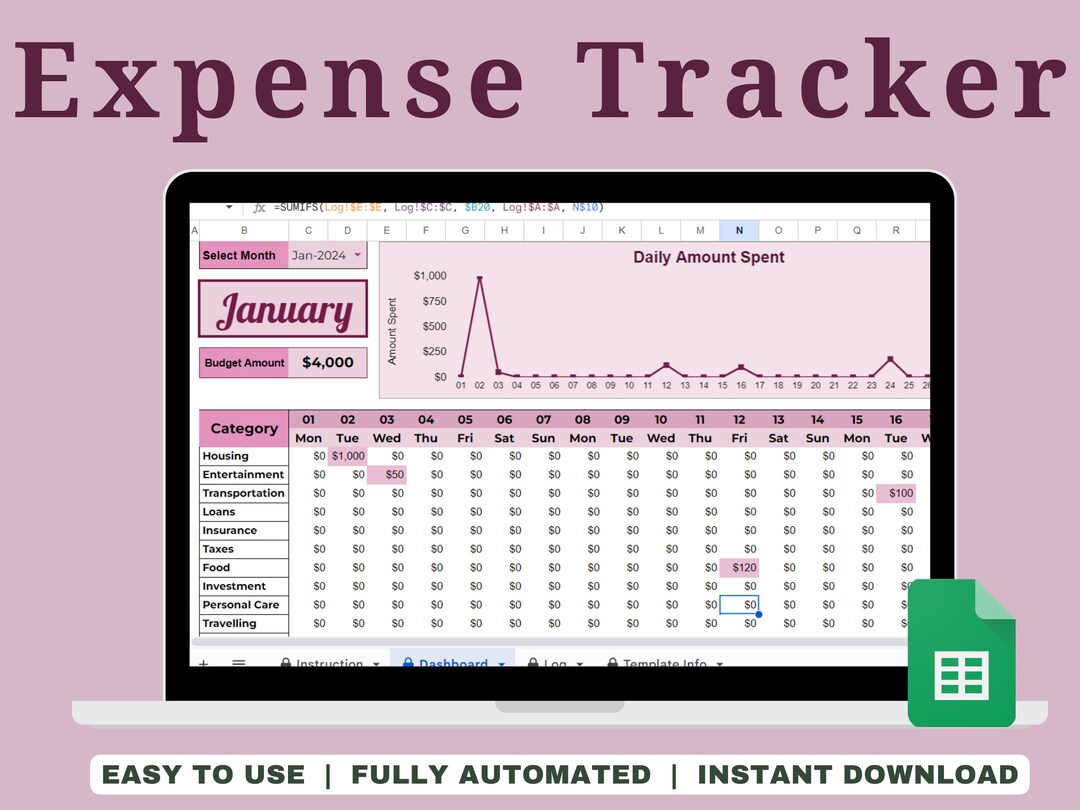 Googlesheet Monthly Expense Tracker Template | Google Sheets Budget ...