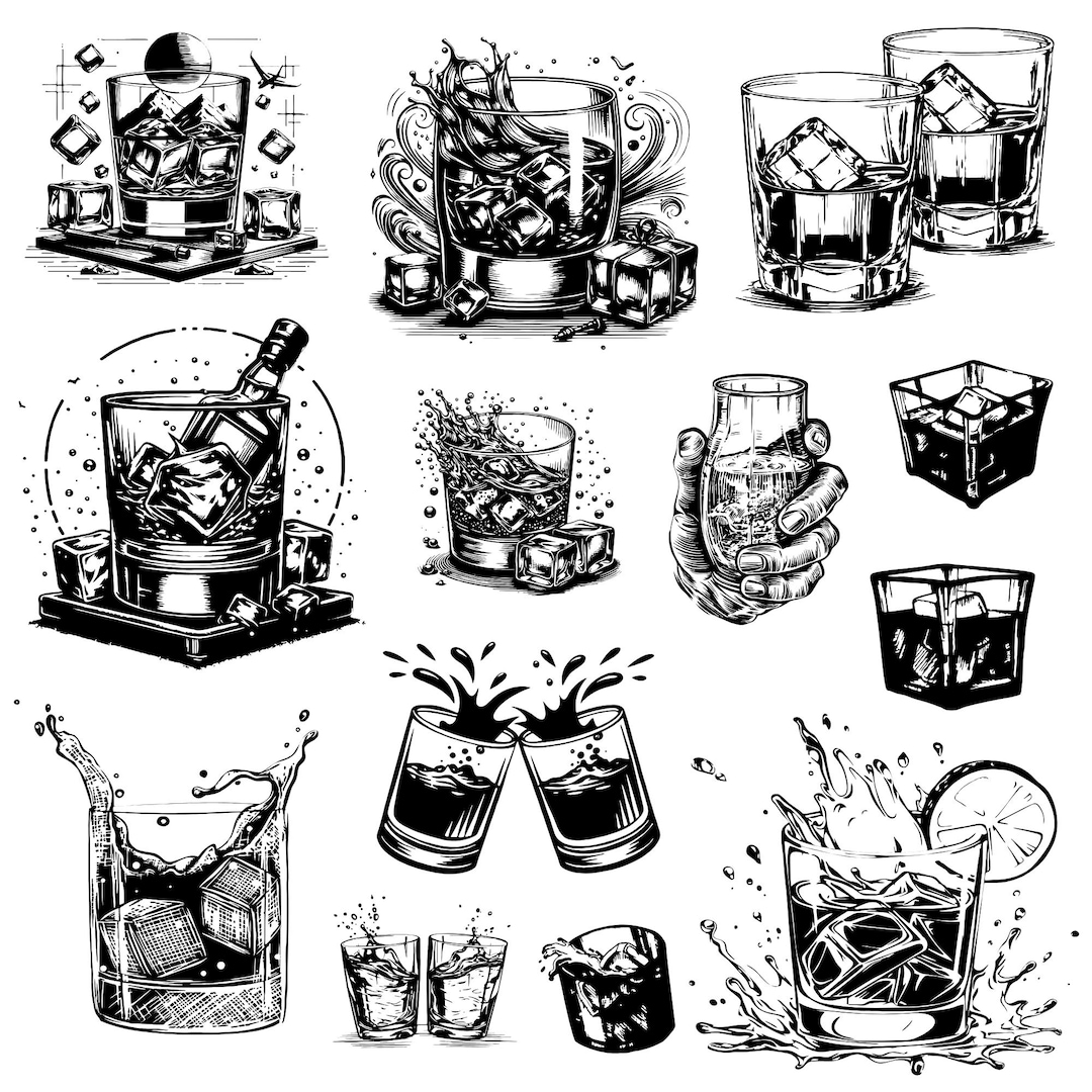 Whiskey Svg Bundle, Whiskey Glass Clipart, Whiskey Vector, Glass of ...