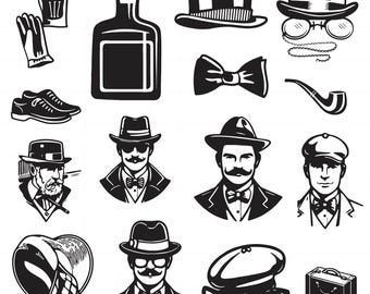 Gentleman Svg Bundle, Mens Accessories Clipart, Old Fashion Vector ...