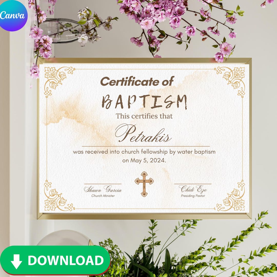 Editable Baptism Certificate Template, Printable Minimalist Certificate ...