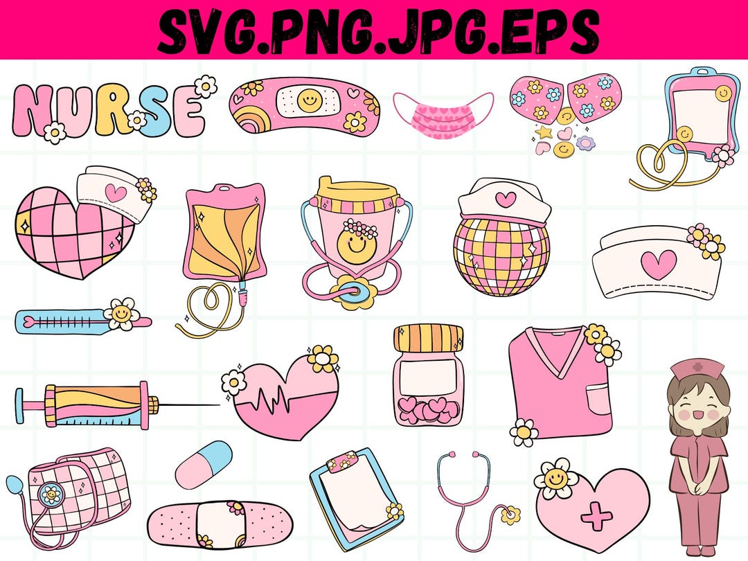 Retro Nurse Life Clipart /pink Nurse Png/medical Clipart/ Groovy Mental ...
