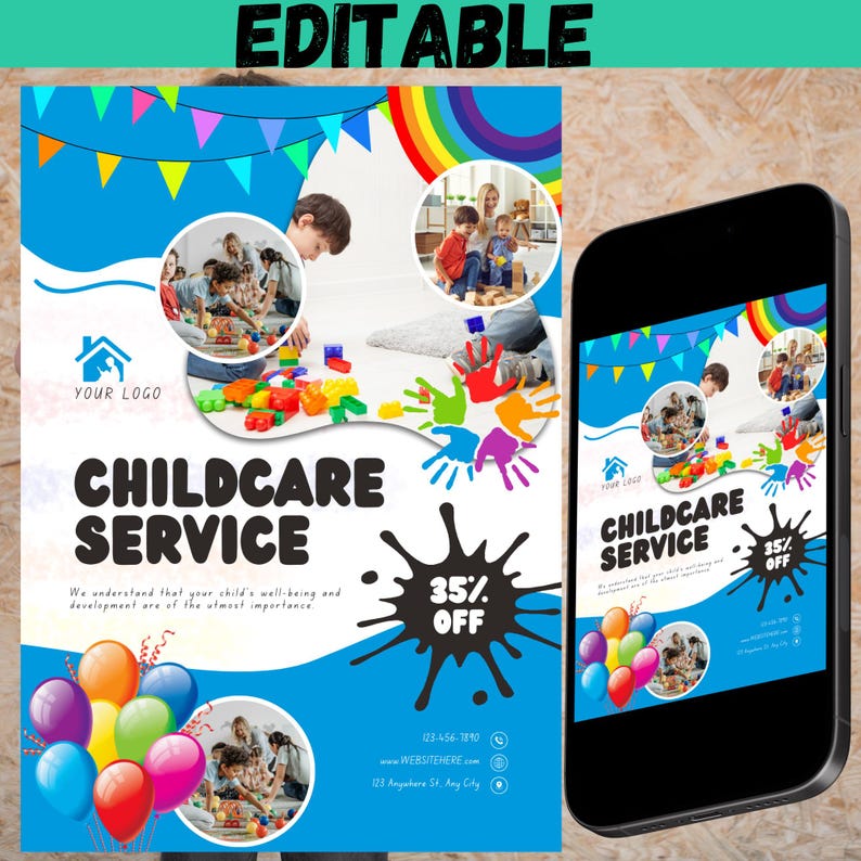Childcare Service Flyer/ Template Babysitting Flyer/ Editable Canva ...