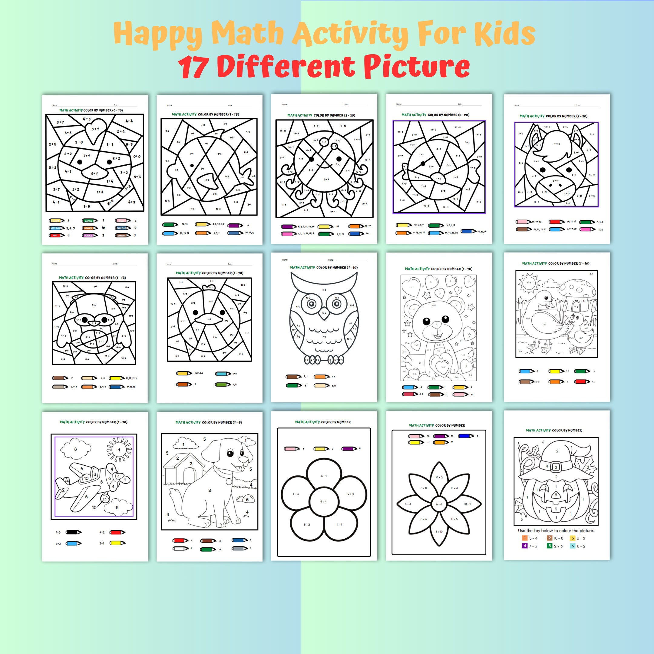 Cat Color by Numbers Printable, Math Activities Education Tools Instant ...
