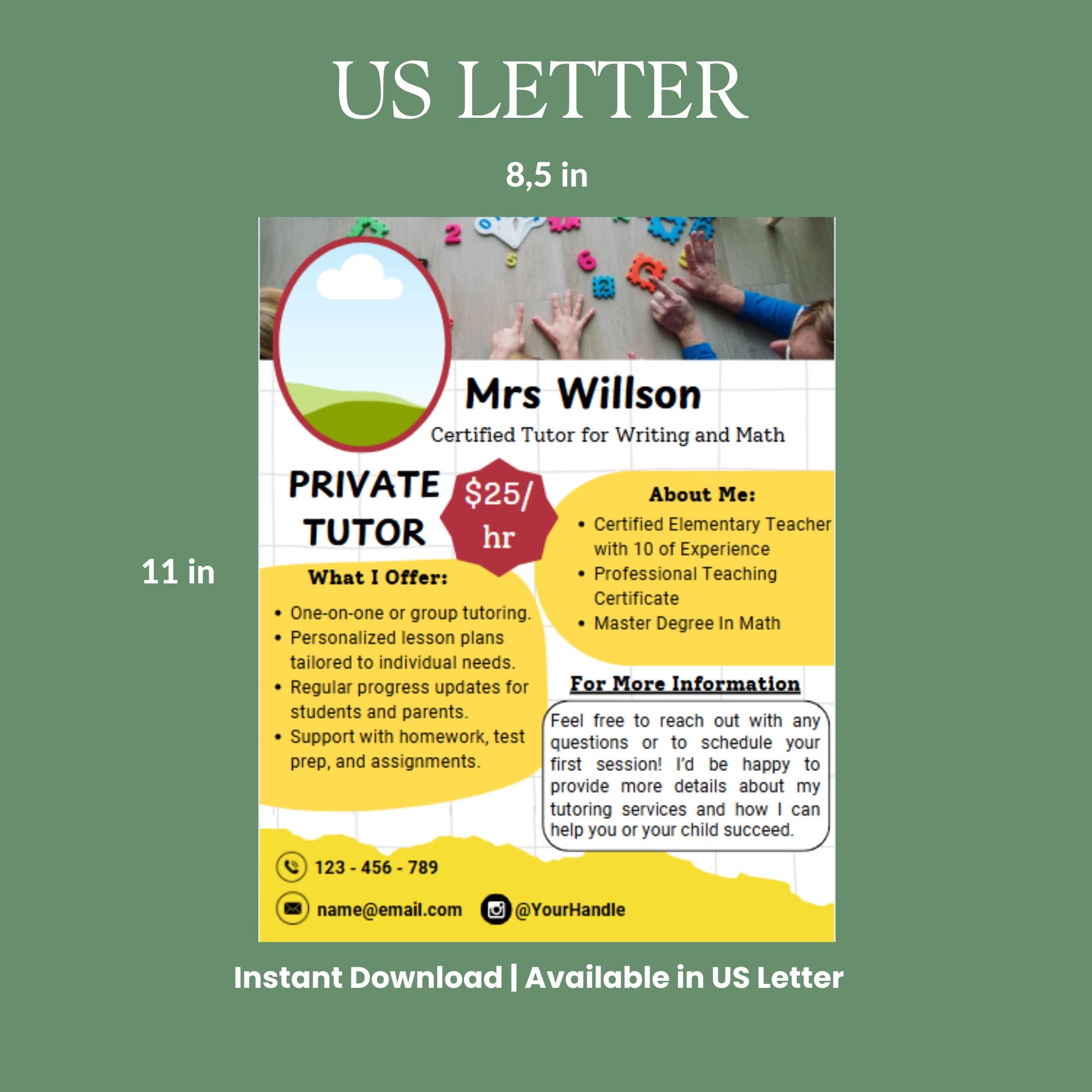 Editable Tutoring Flyer Template: Customizable Canva Design (instant ...