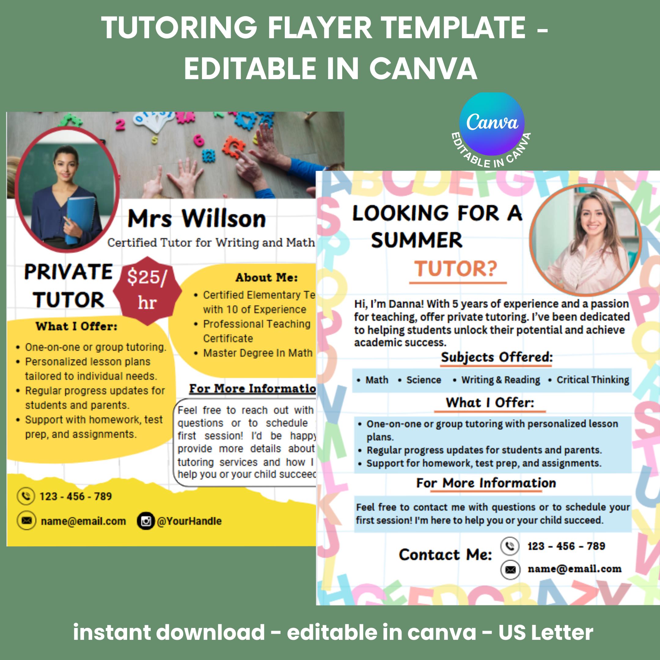 Editable Tutoring Flyer Template: Customizable Canva Design (instant ...