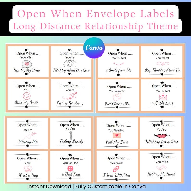 Editable Open When Envelope Labels Long Distance Relationship Gifts ...