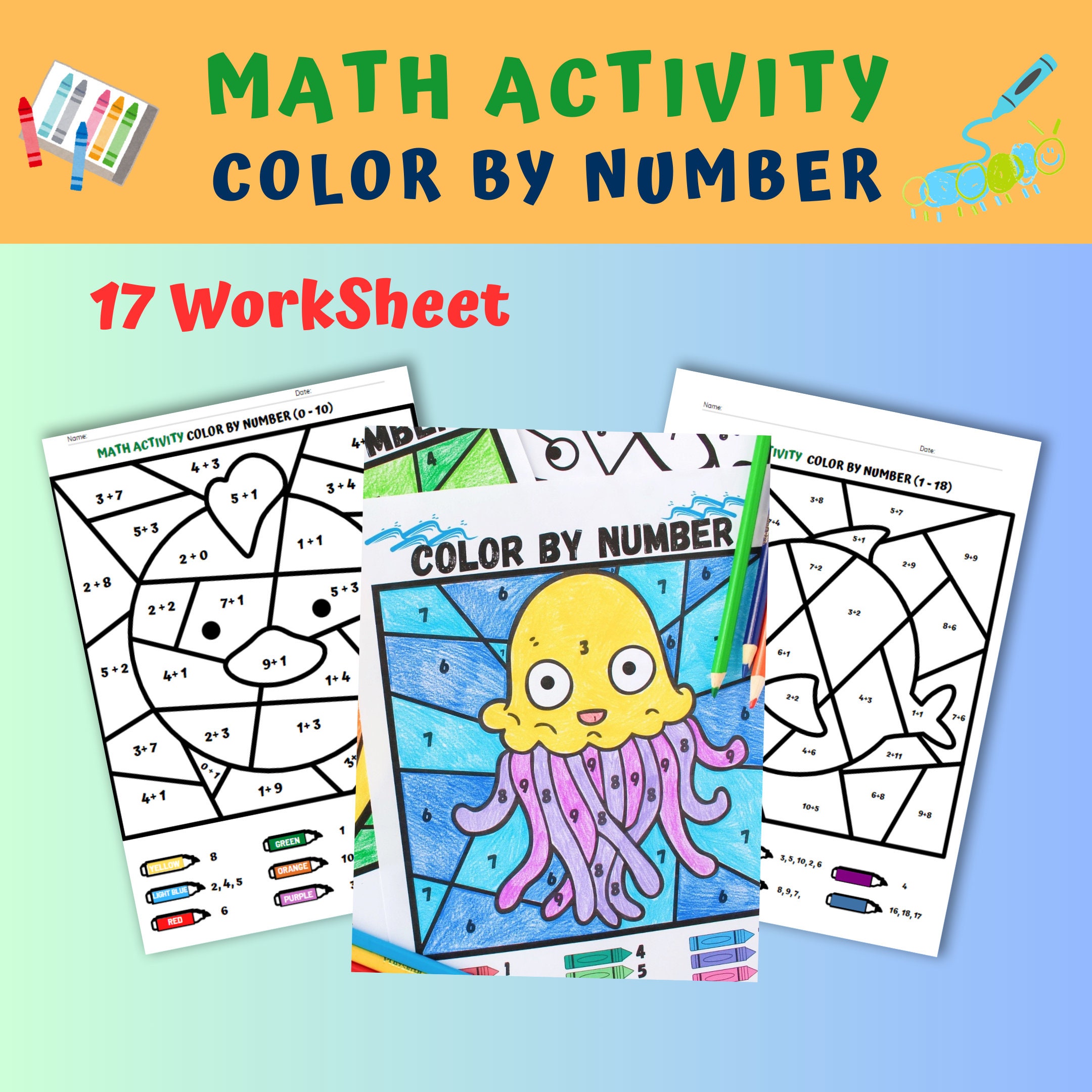 Cat Color by Numbers Printable, Math Activities Education Tools Instant ...