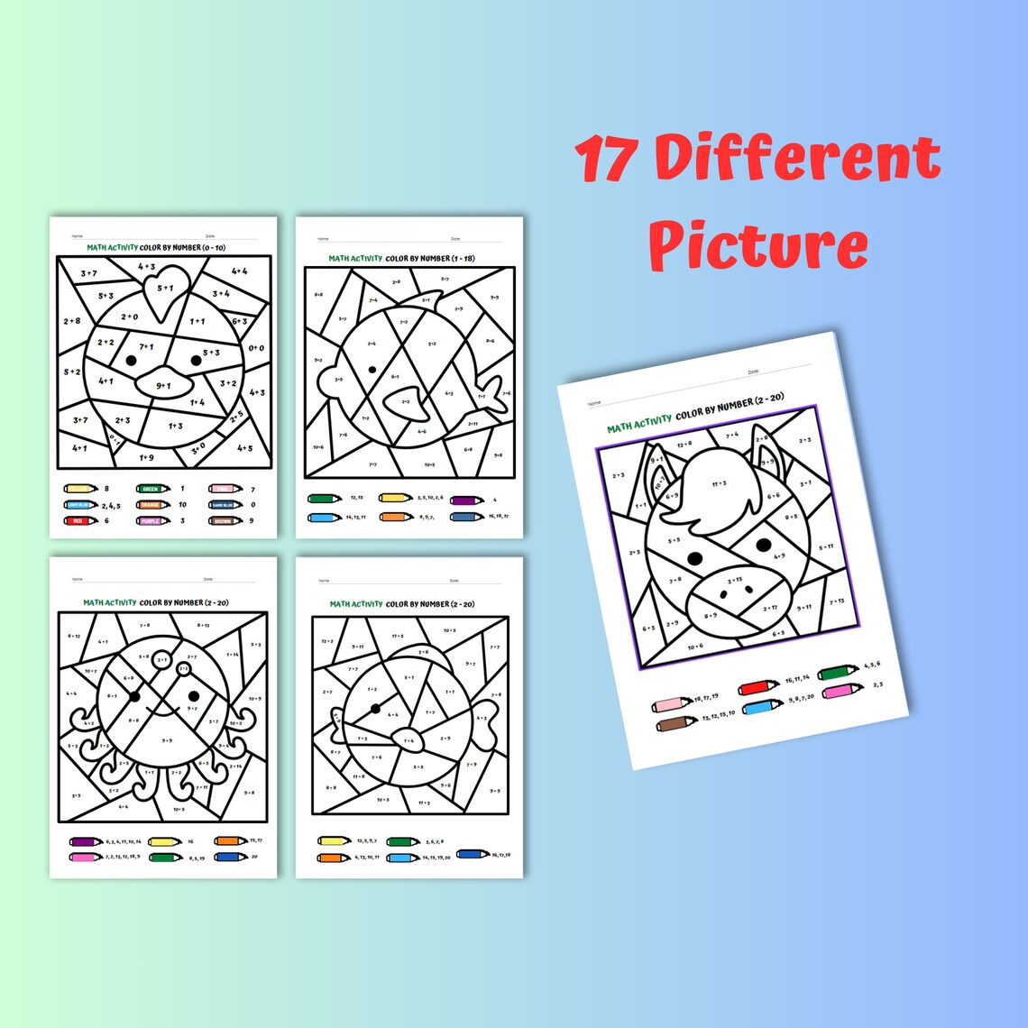 Cat Color by Numbers Printable, Math Activities Education Tools Instant ...