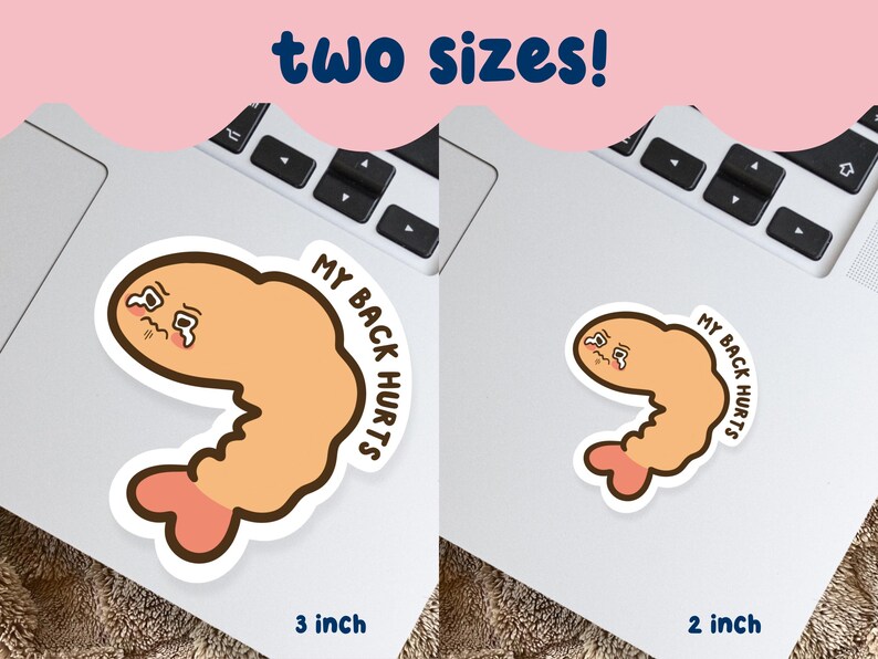 My Back Hurts Shrimp Sticker, Funny Meme Sticker, Cute Waterproof ...