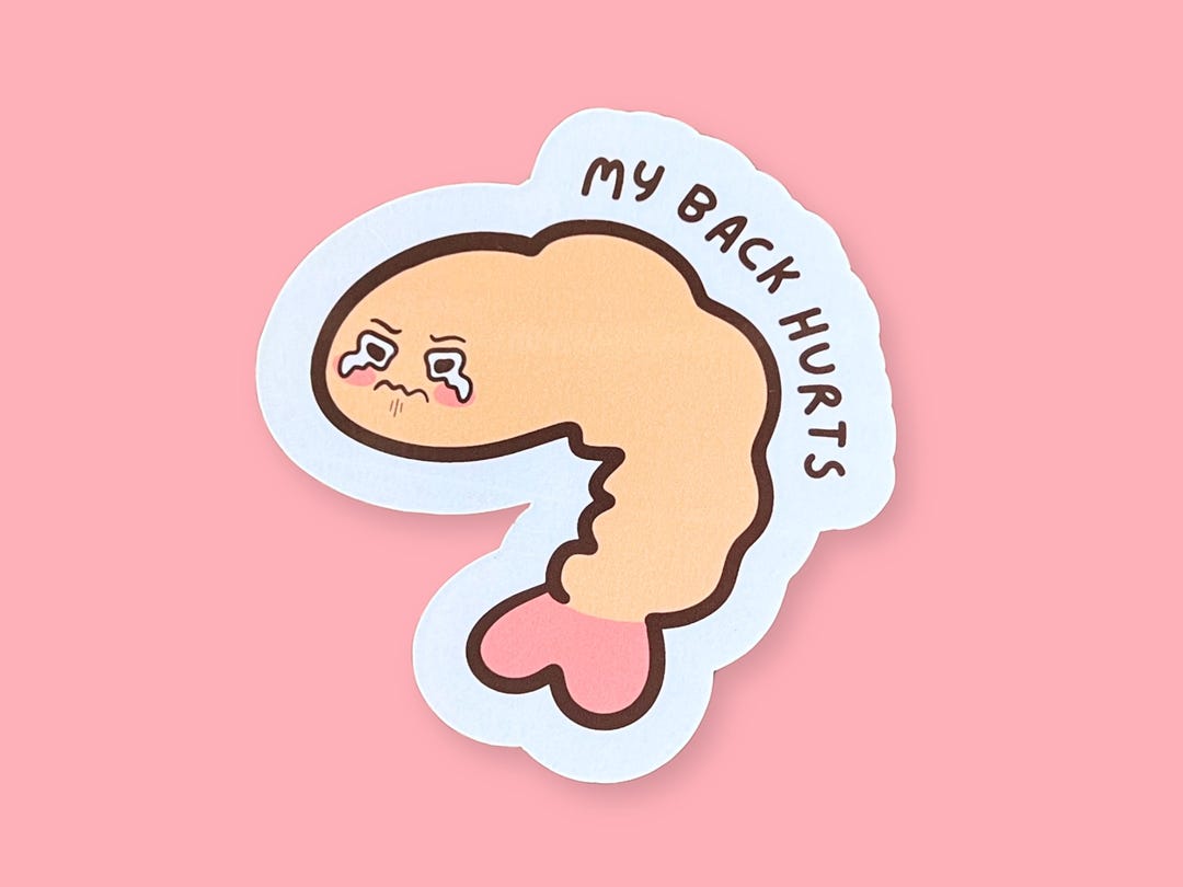 My Back Hurts Shrimp Sticker, Funny Meme Sticker, Cute Waterproof ...