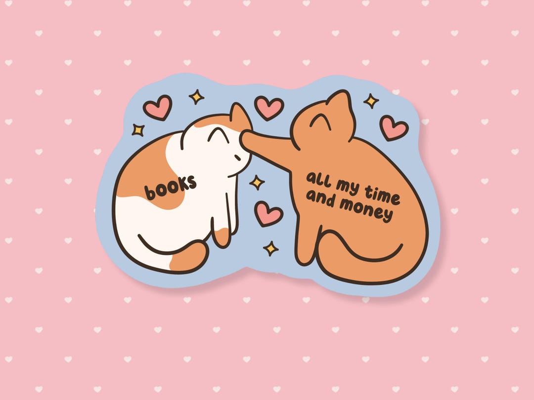 Book Lover Cute Cat Meme Sticker, Cute Waterproof Sticker, Funny ...