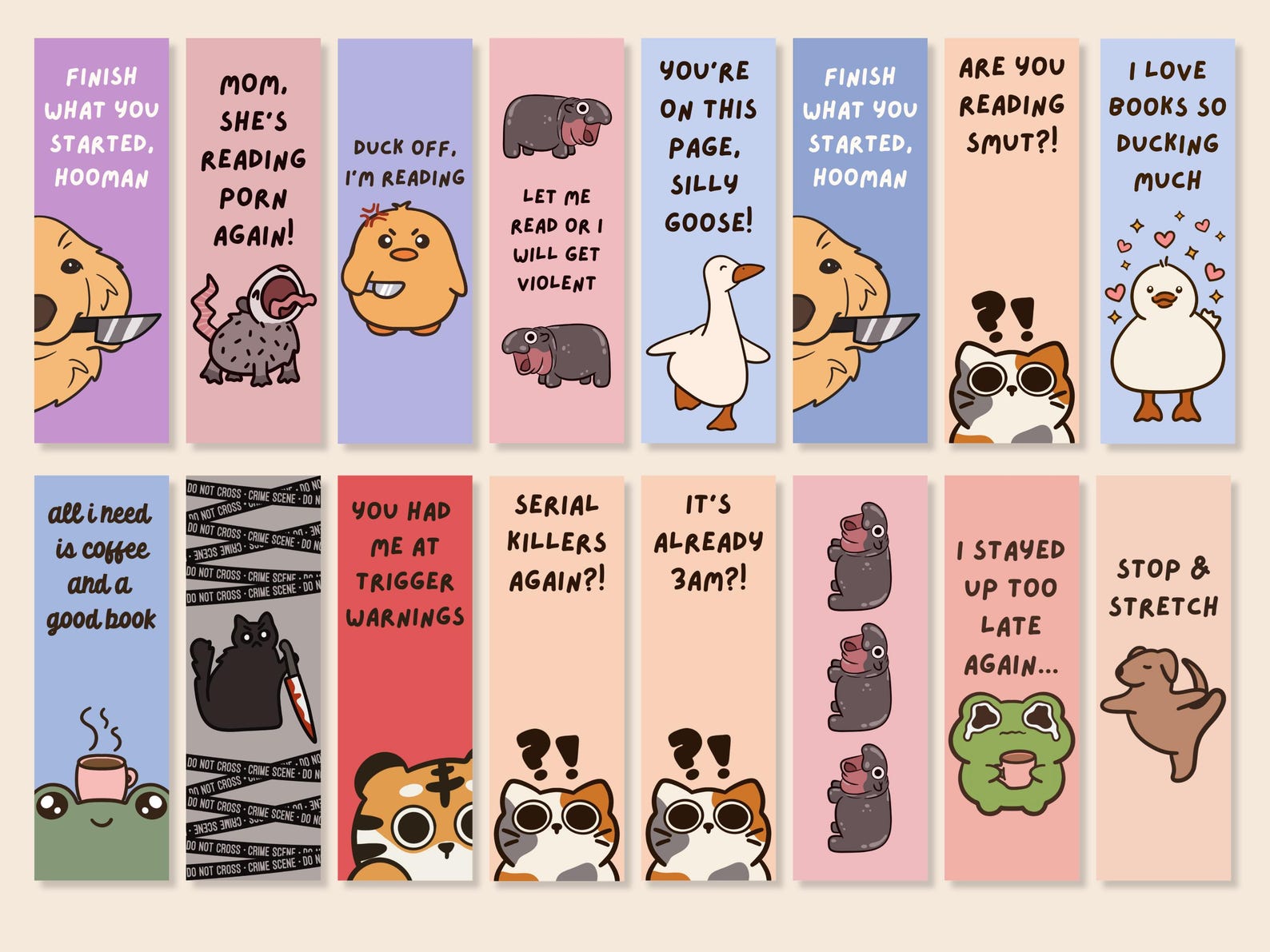 Digital Download Bookmark Set, Relatable, Funny Animal Book Lover Gift ...
