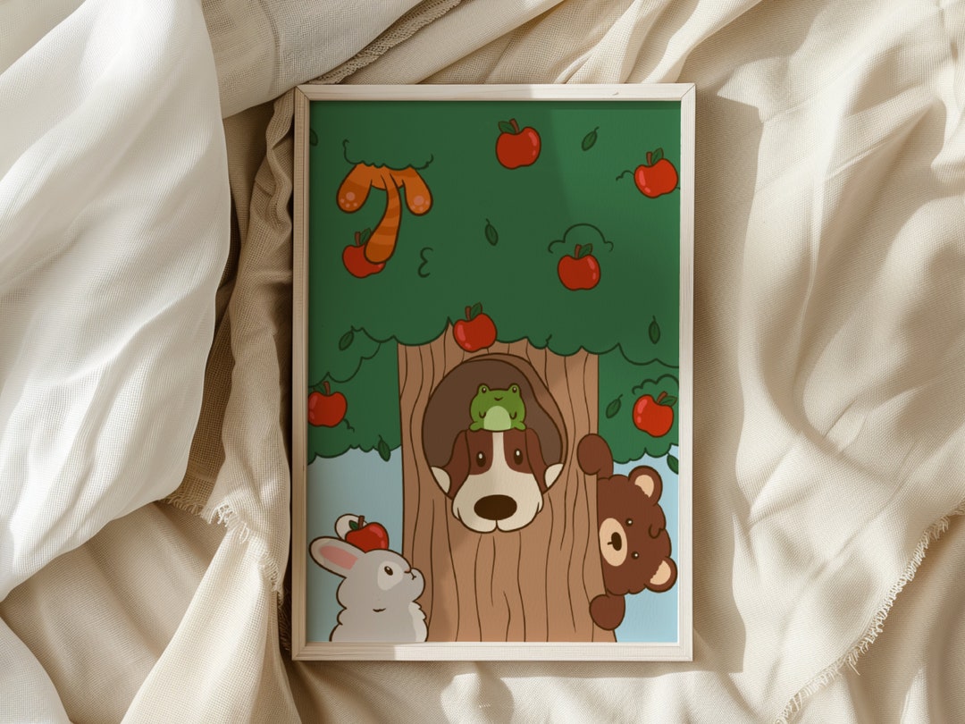 Apple Tree Animal Friends Art Print, Dog Lover Nursery Wall Art, Gift ...