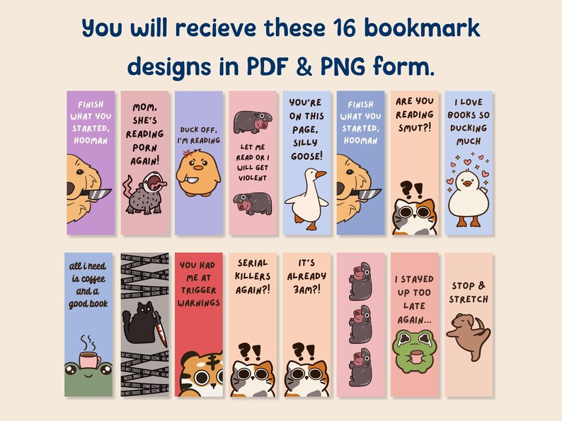 Digital Download Bookmark Set, Relatable, Funny Animal Book Lover Gift ...