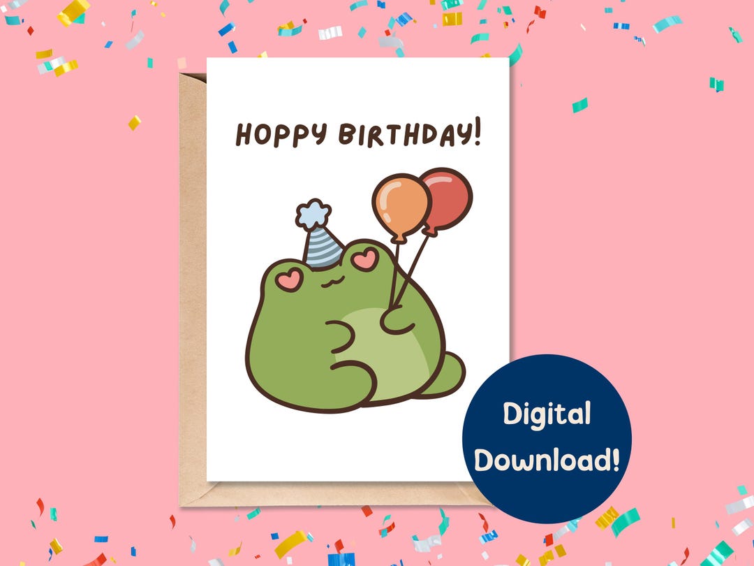PRINTABLE Frog Hoppy Birthday, Happy Birthday Card, Cute Animal Card ...