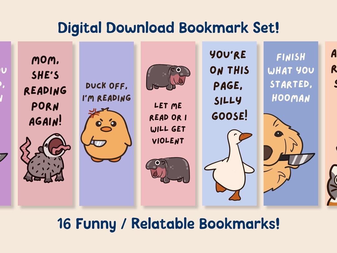 Digital Download Bookmark Set, Relatable, Funny Animal Book Lover Gift ...