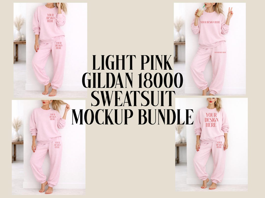 Gildan 18000 Mockup Bundle Sweatsuit Mockup Light Pink 18000 Clothing ...