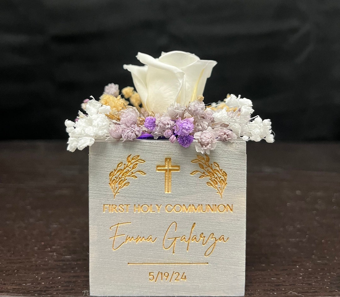 First Communion Eternal Rose Engraved Cube - Etsy