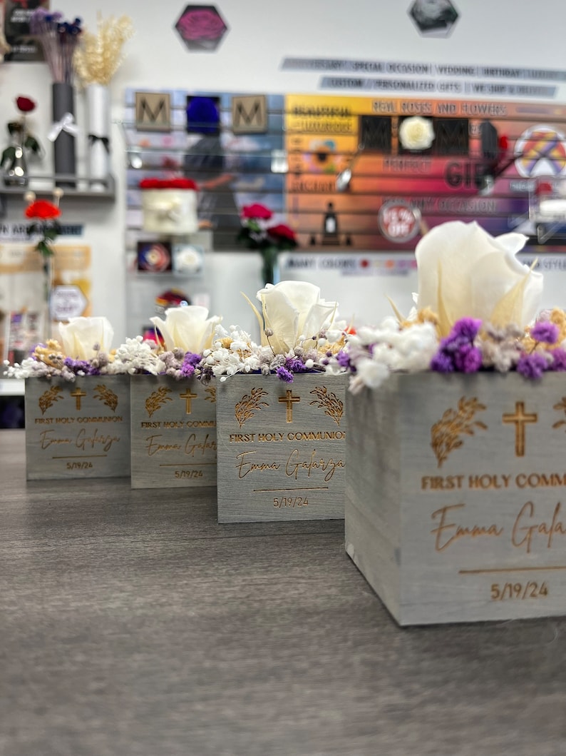 First Communion Eternal Rose Engraved Cube - Etsy