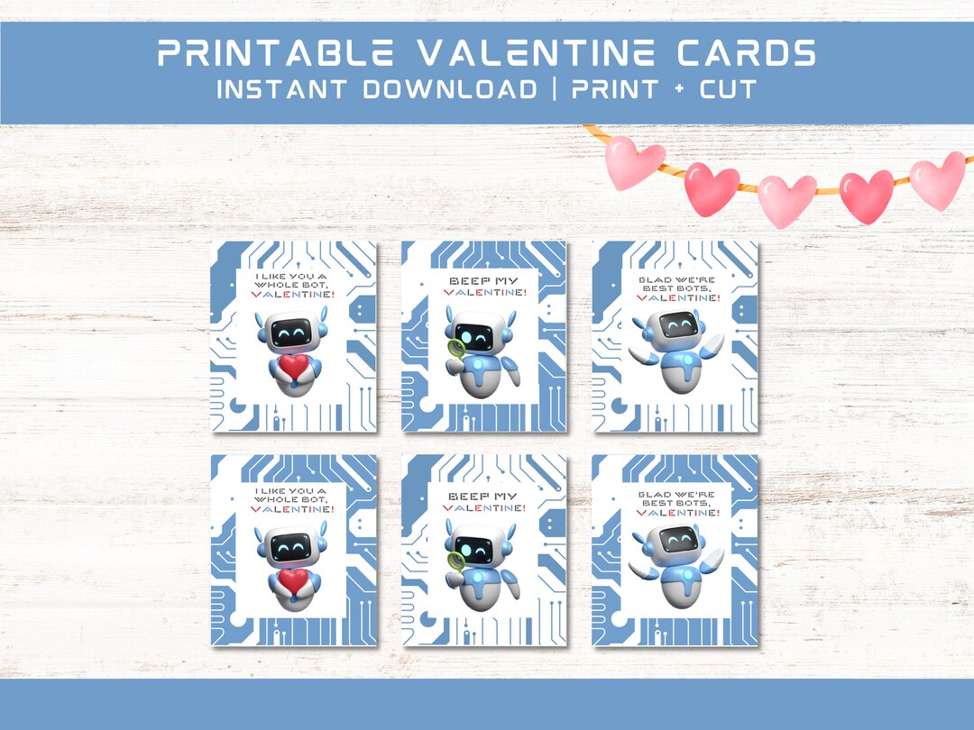 Robot Love Kids Valentine Cards | Printable Fun Pack | Bot Valentine ...