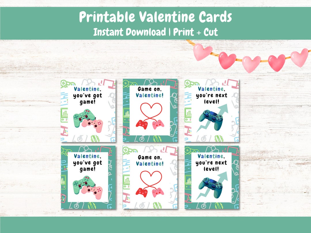 Video Game Valentine Cards Printable Kid DIY Cards Game on Valentine ...