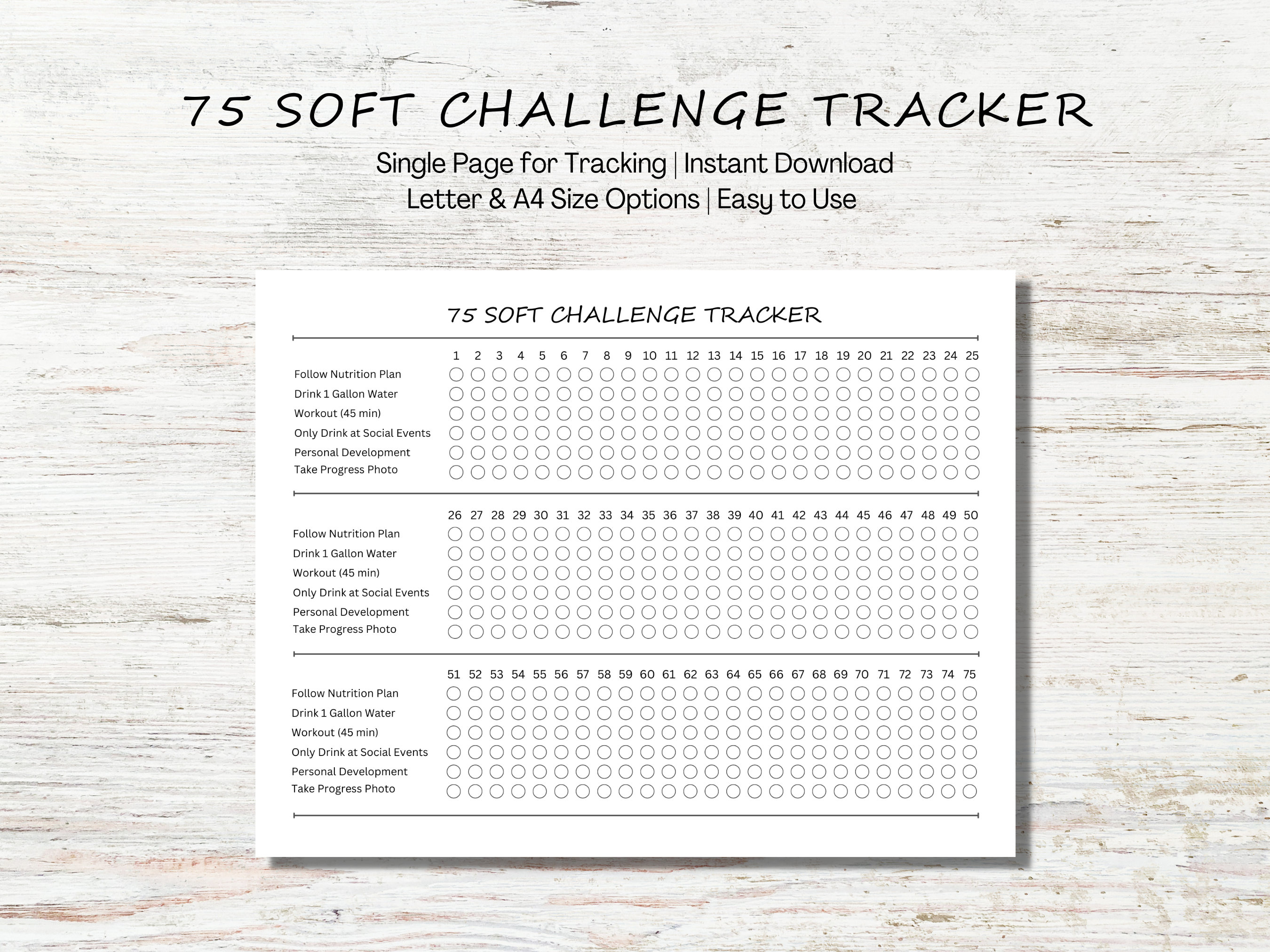 75 Soft Challenge Tracker | Instant Download | One Page Tracker | A4 ...