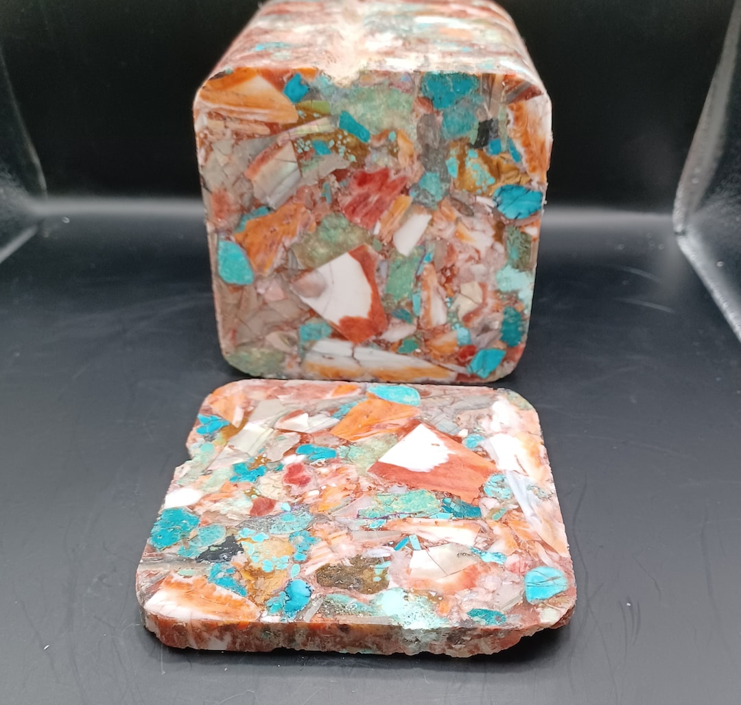 LARGE Premium Natural Spiny Oyster and Turquoise Composite Block Slab ...