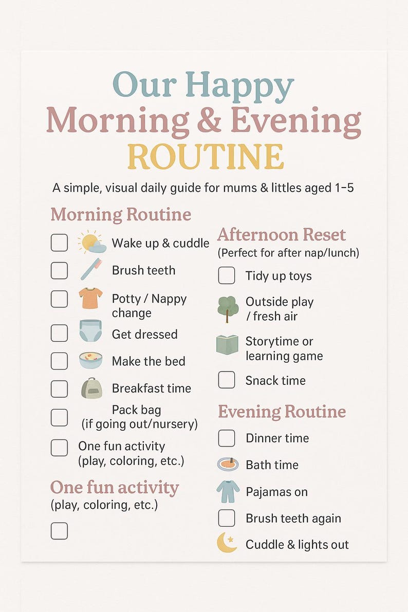 Printable Kids Daily Routine Chart | Toddler Morning & Evening ...