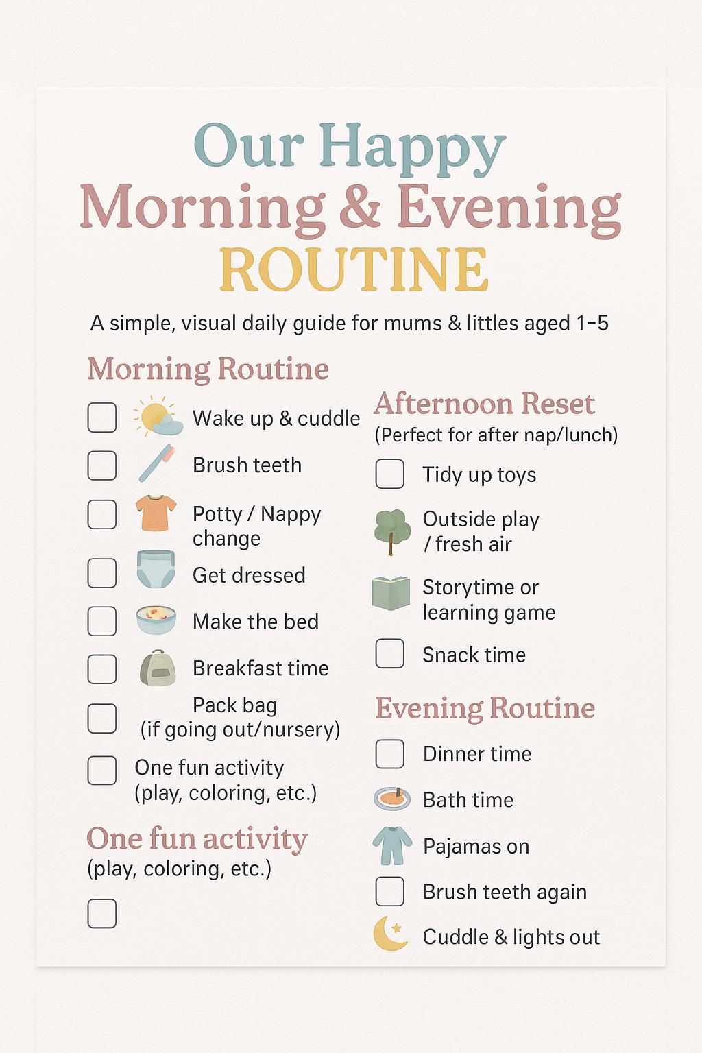 Printable Kids Daily Routine Chart | Toddler Morning & Evening ...