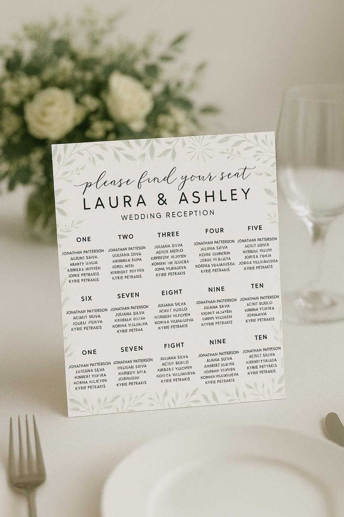 Editable Wedding Seating Chart & Table Number Template | Minimalist ...