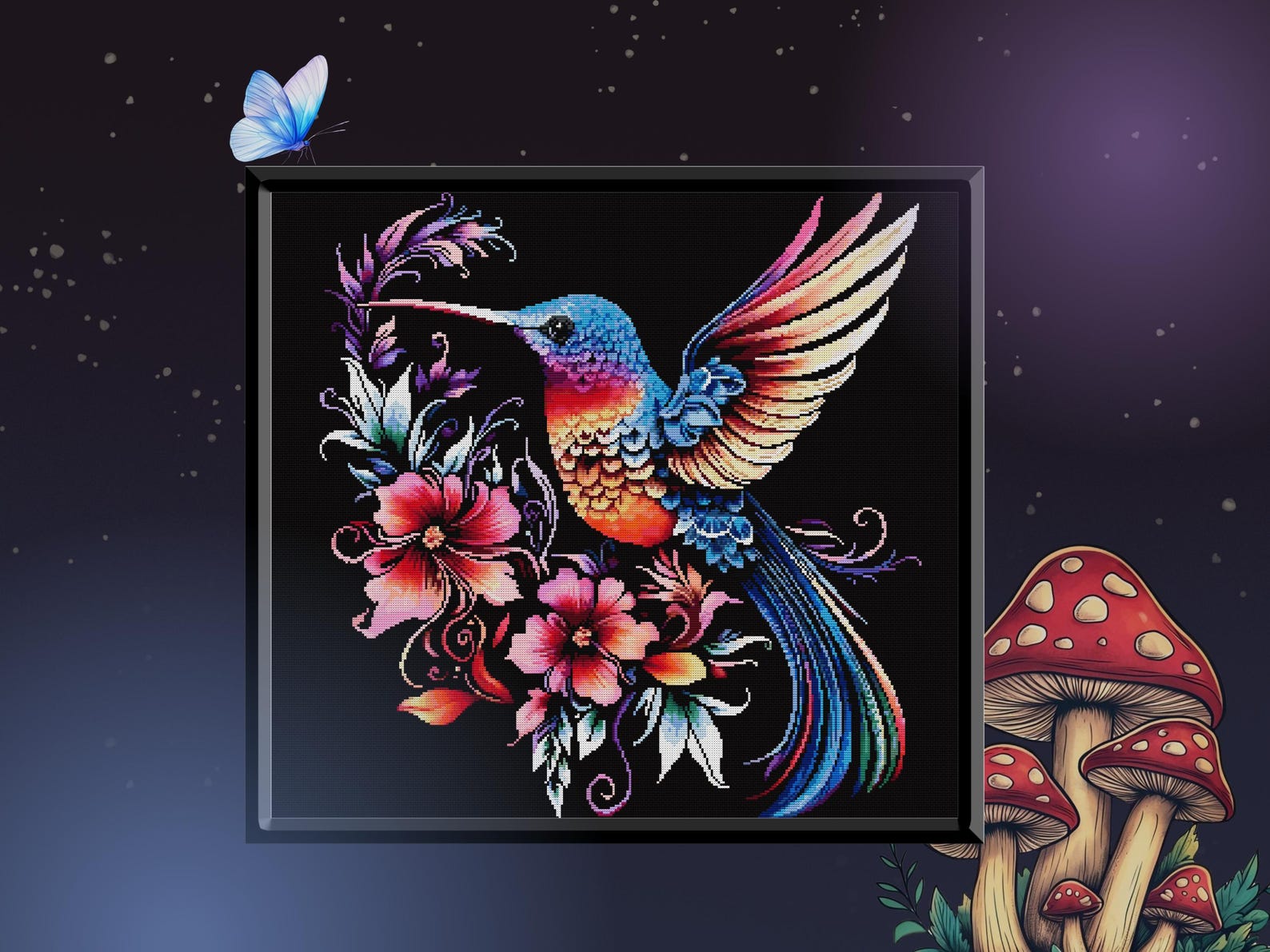 Enchanted Hummingbird Cross Stitch Pattern - Colorful & Mystical Design ...