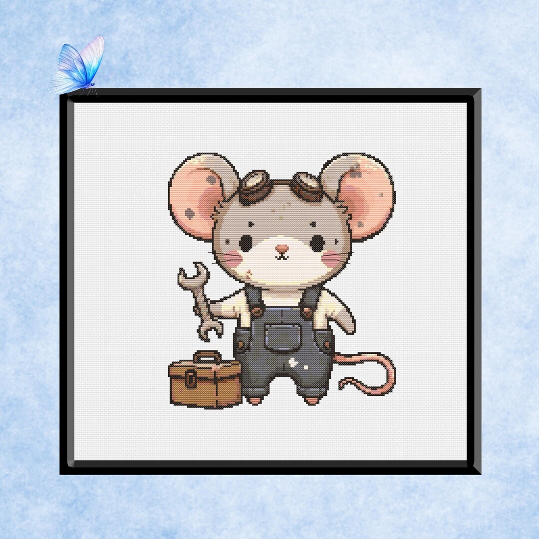 Mouse Mechanic Cross Stitch Pattern - PDF Download - Craft Room Decor ...