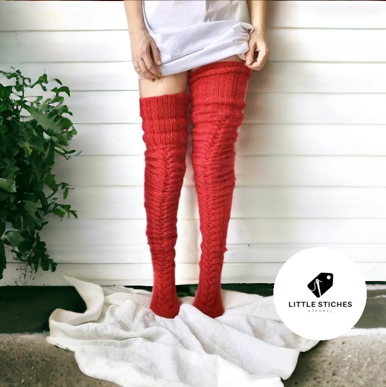 Over the Knee Cable Knit Socks, Thigh High Knitted Socks, Winter Fashion, Long Boot Socks ...
