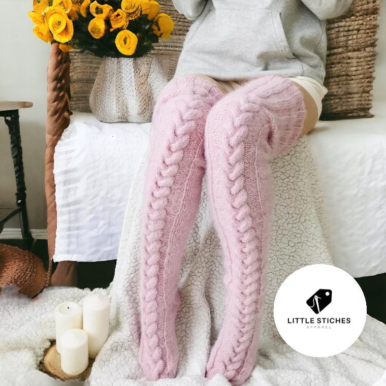 Over the Knee Cable Knit Socks, Thigh High Knitted Socks, Winter ...