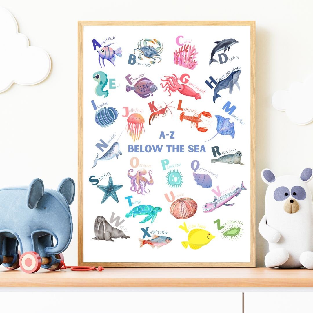 Sea Alphabet Print and Number Print Printable Wall Art Ocean ABC Poster ...