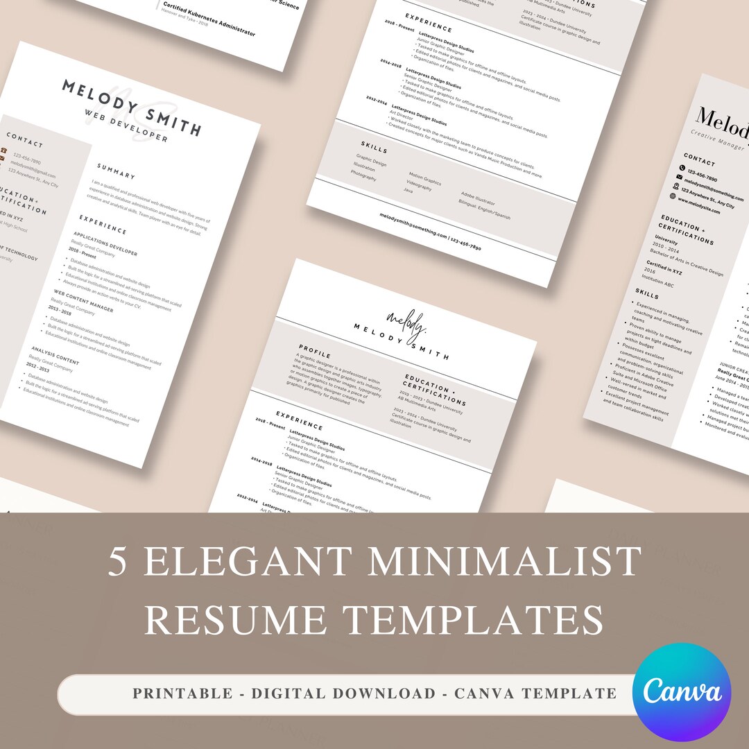 Elegant Minimalist CV Resume | Template | Canva | Job Resume |elegant ...