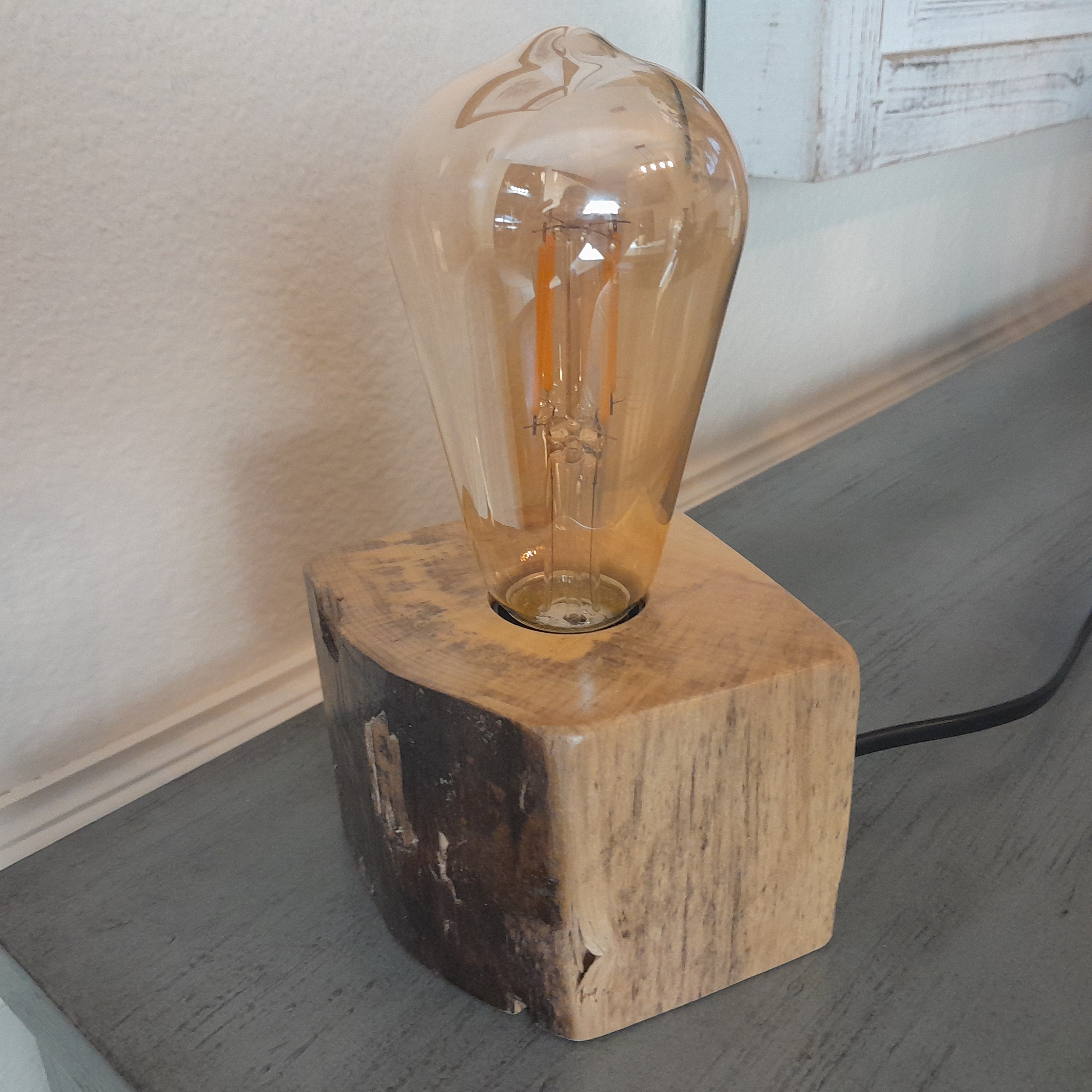 Live Edge Edison Table Lamp Live Edge Wood LED Lamp Rustic Wood Lamp ...