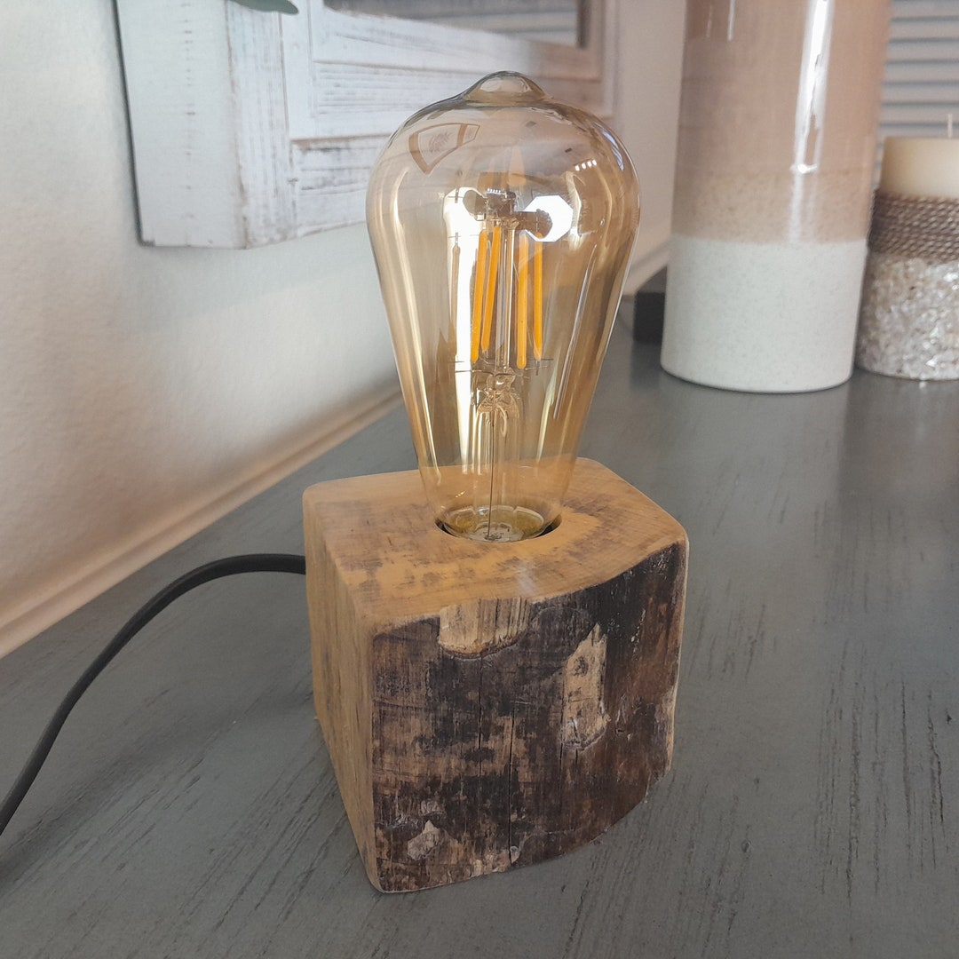 Live Edge Edison Table Lamp Live Edge Wood LED Lamp Rustic Wood Lamp ...