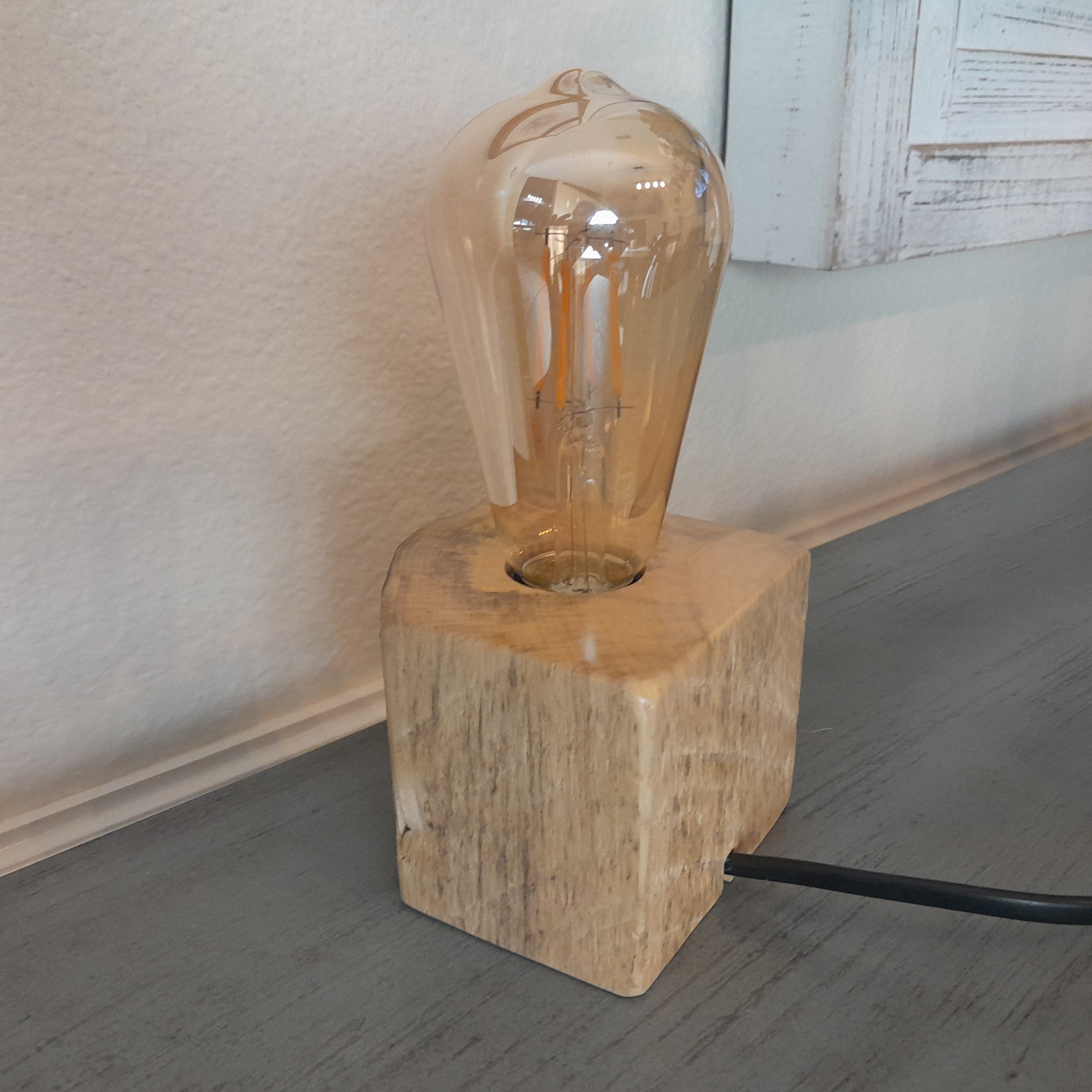 Live Edge Edison Table Lamp Live Edge Wood LED Lamp Rustic Wood Lamp ...