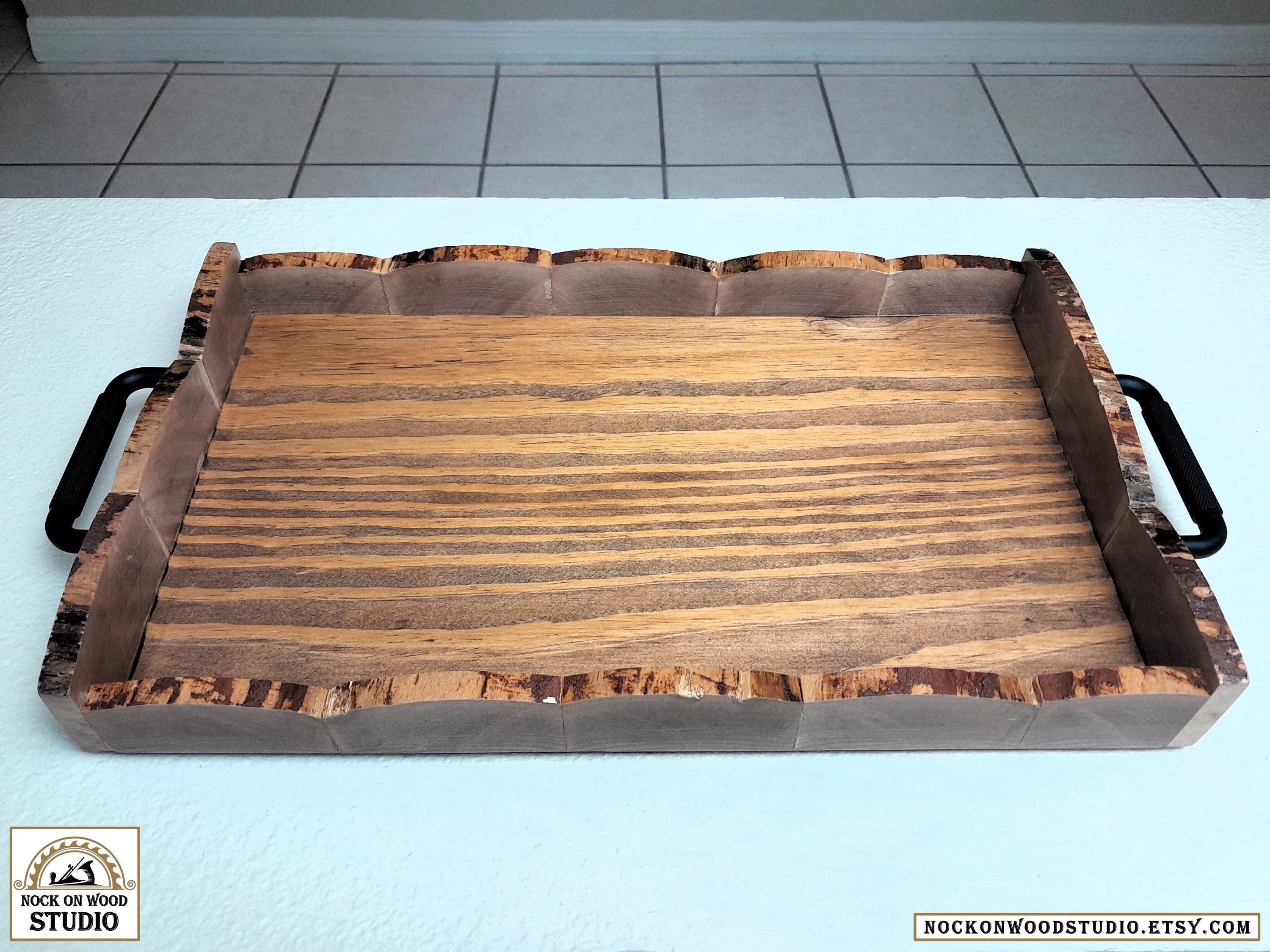 Live Edge Serving Tray Wooden Tray Tray With Handles Centerpiece Tray ...