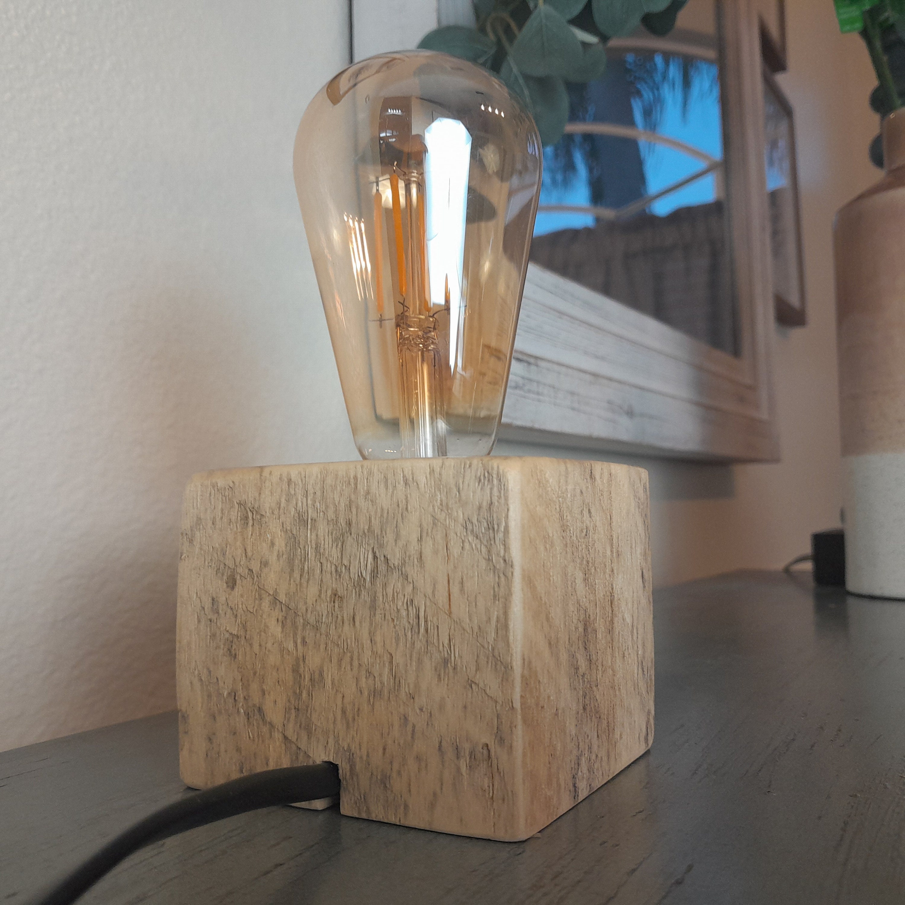 Live Edge Edison Table Lamp Live Edge Wood LED Lamp Rustic Wood Lamp ...