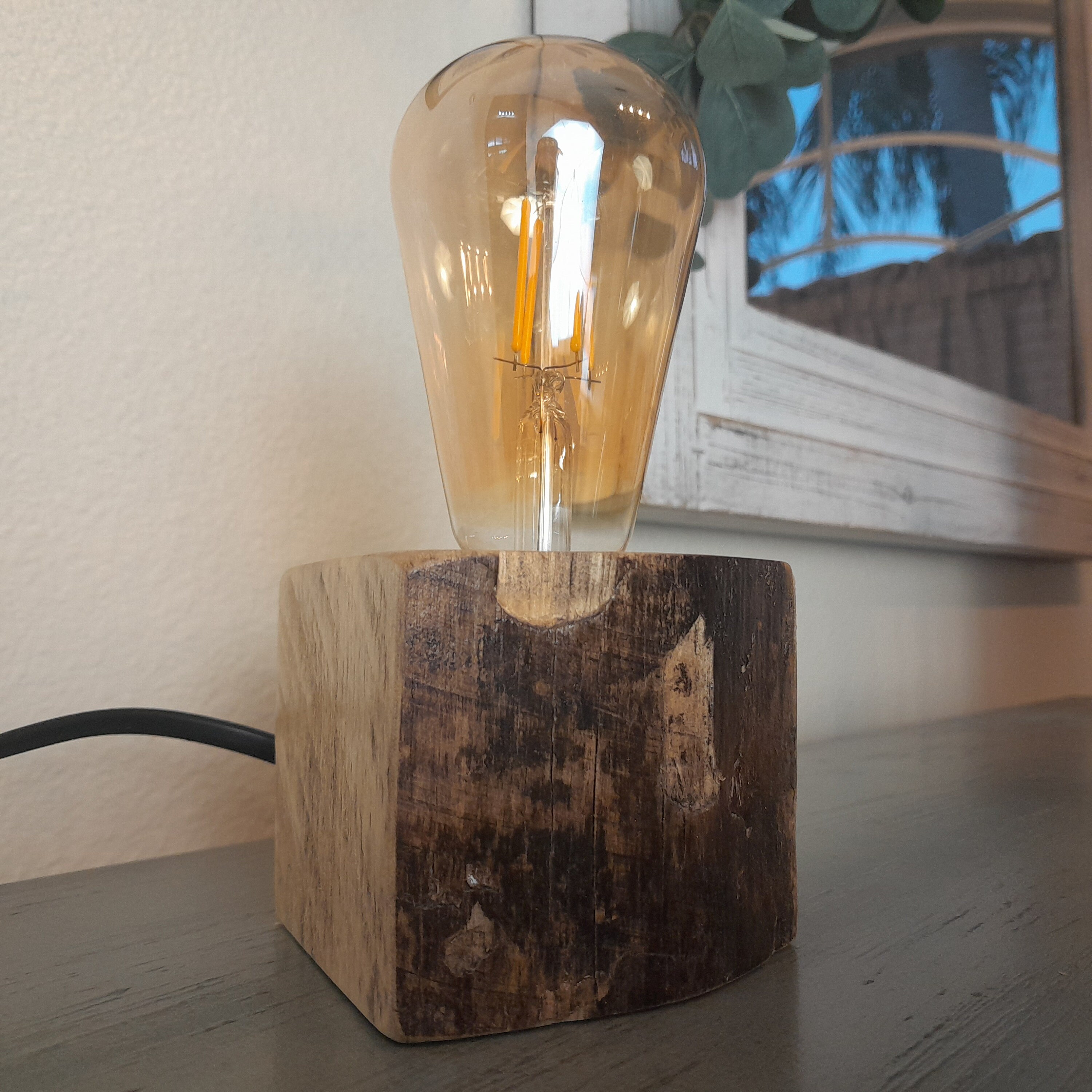 Live Edge Edison Table Lamp Live Edge Wood LED Lamp Rustic Wood Lamp ...
