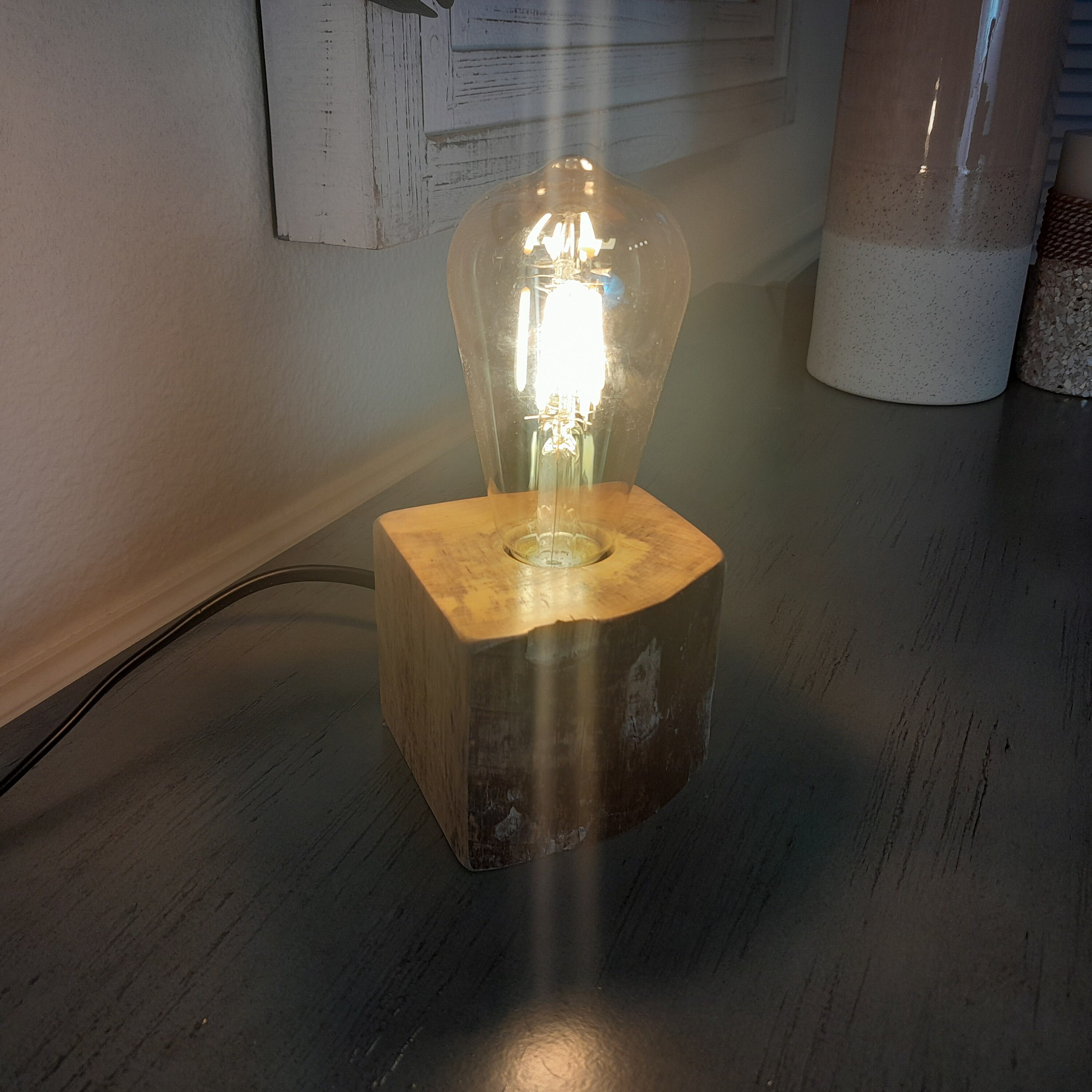 Live Edge Edison Table Lamp Live Edge Wood LED Lamp Rustic Wood Lamp ...