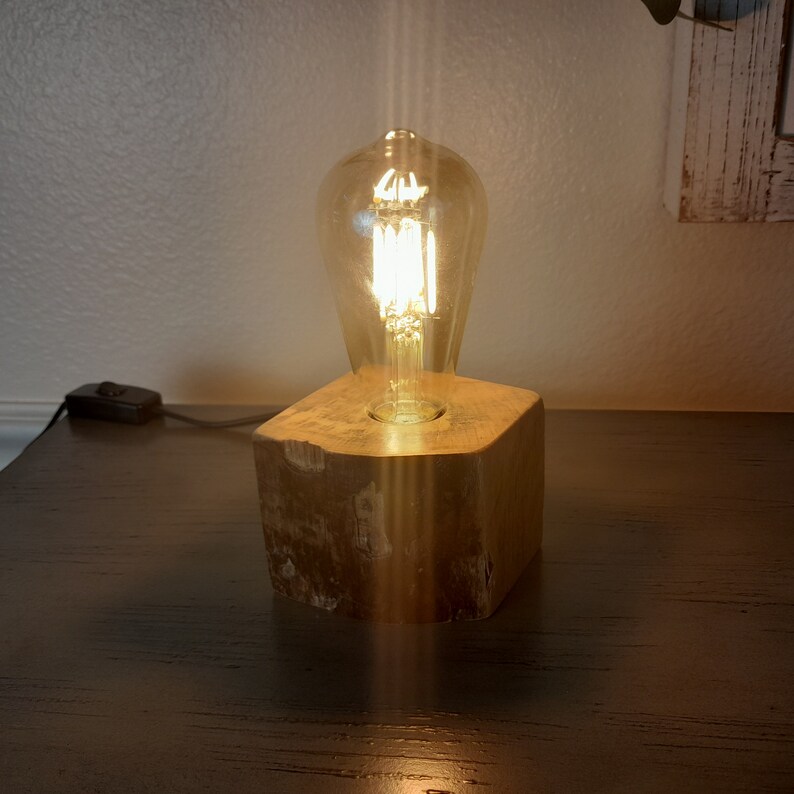 Live Edge Edison Table Lamp Live Edge Wood LED Lamp Rustic Wood Lamp ...