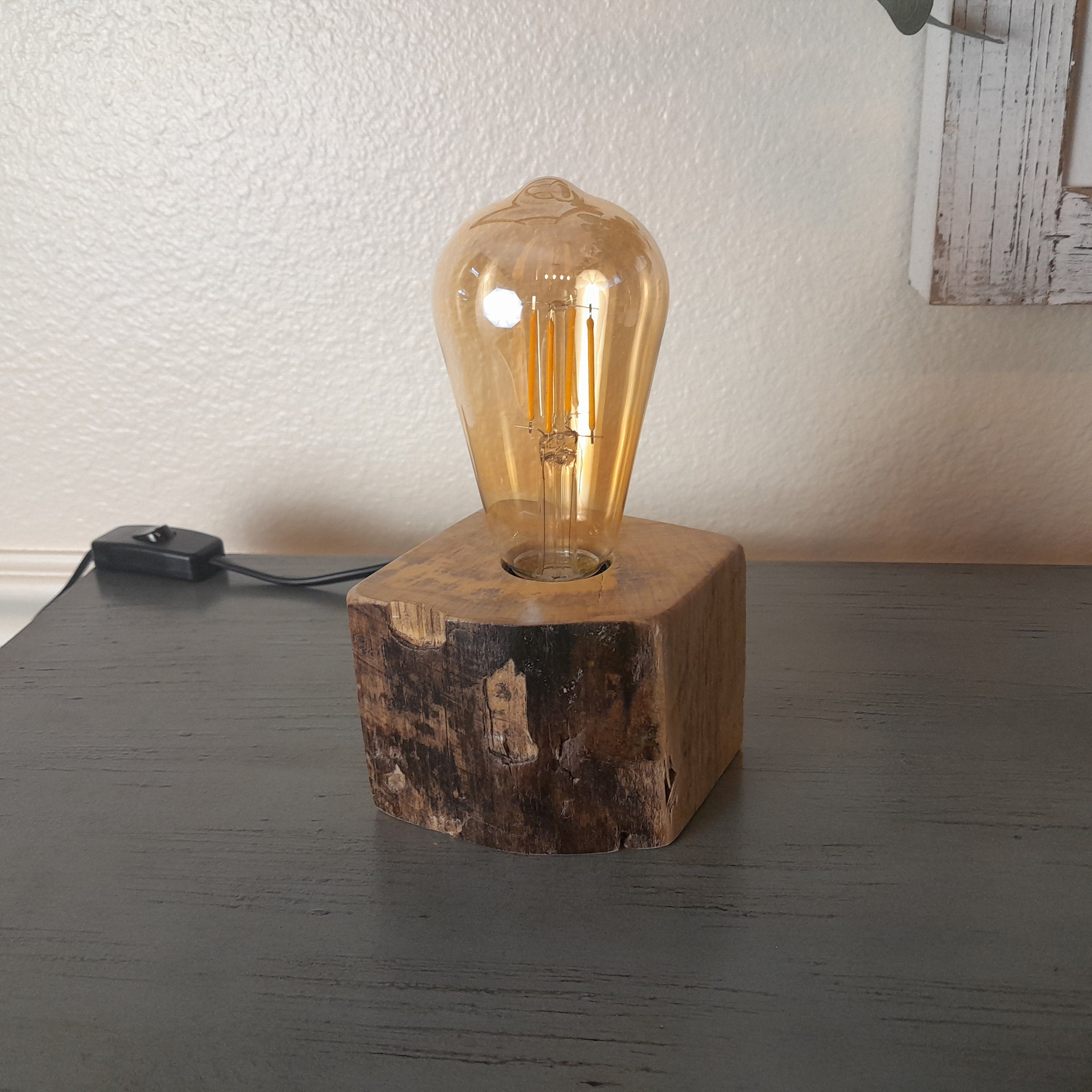 Live Edge Edison Table Lamp Live Edge Wood LED Lamp Rustic Wood Lamp ...