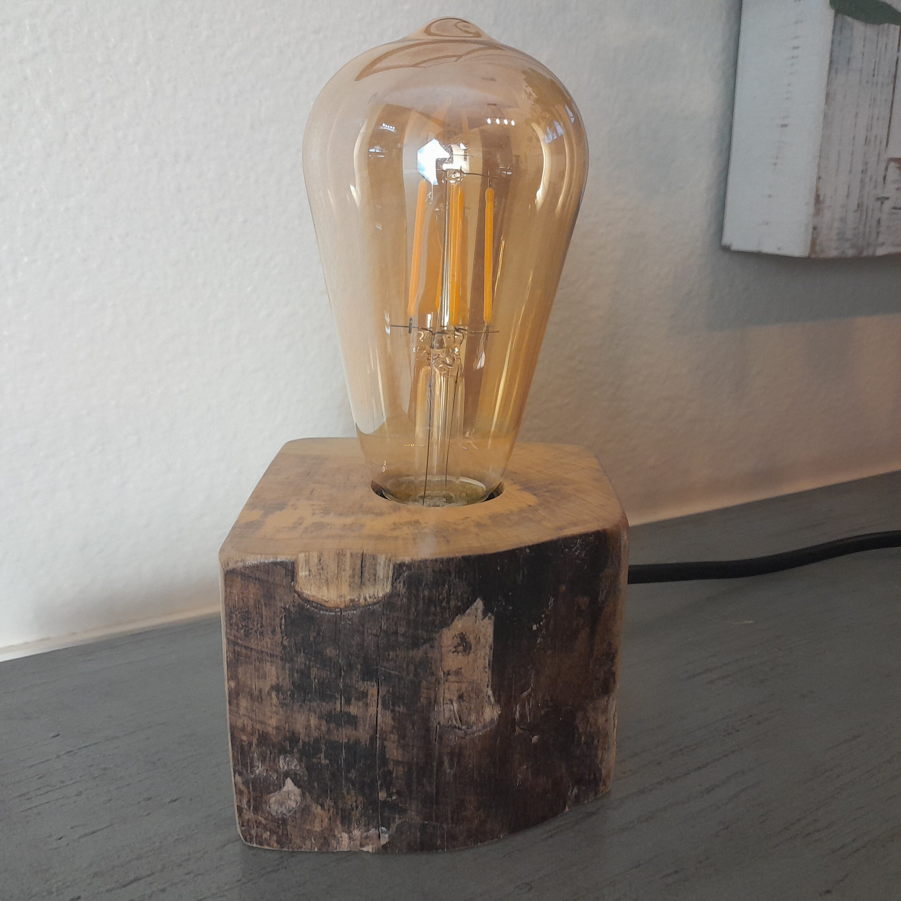 Live Edge Edison Table Lamp Live Edge Wood LED Lamp Rustic Wood Lamp ...
