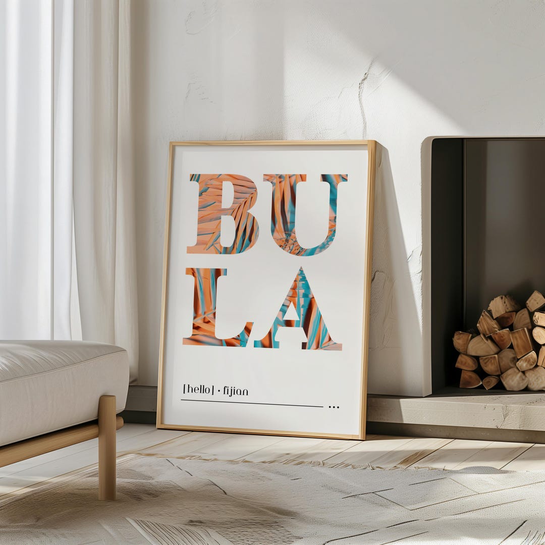 Fiji BULA (hello; Sunset Peach) Poster | Fiji Gift | Pasifika Wall Art ...
